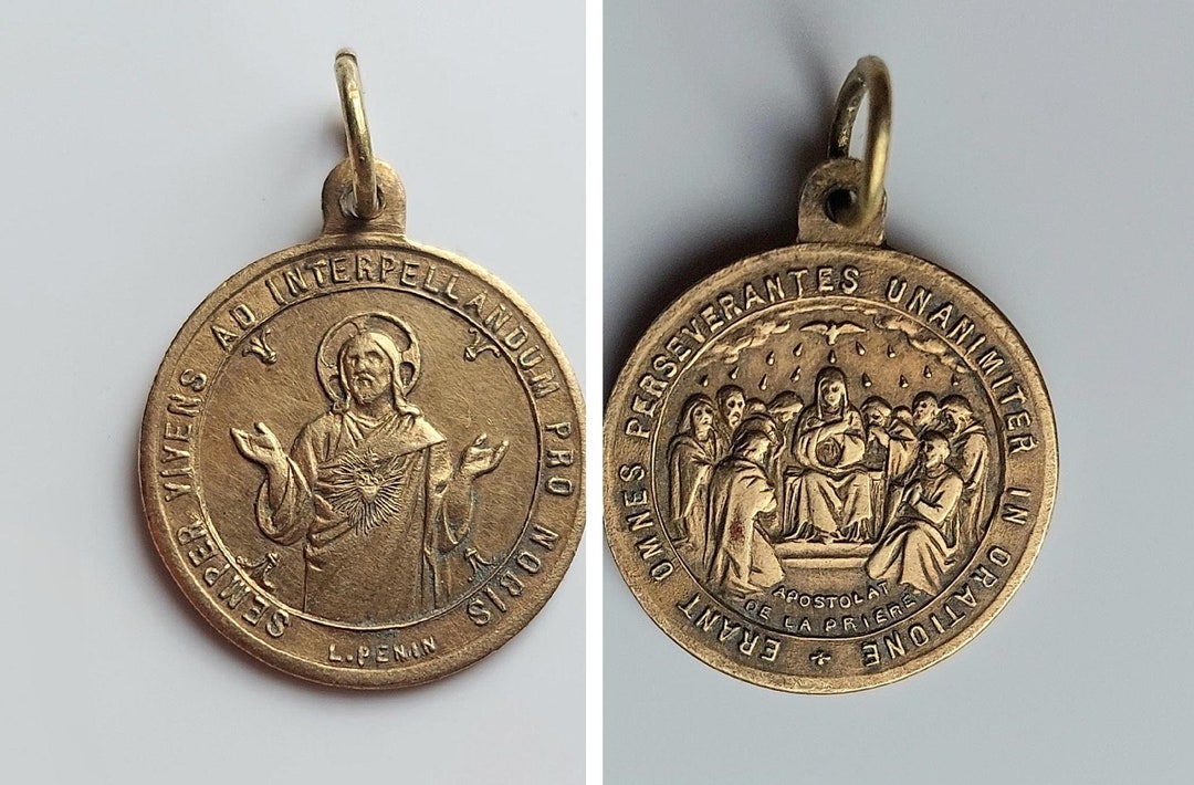THIN Jesuit Pentecost Medal—antique Catholic Apostleship of Prayer ...
