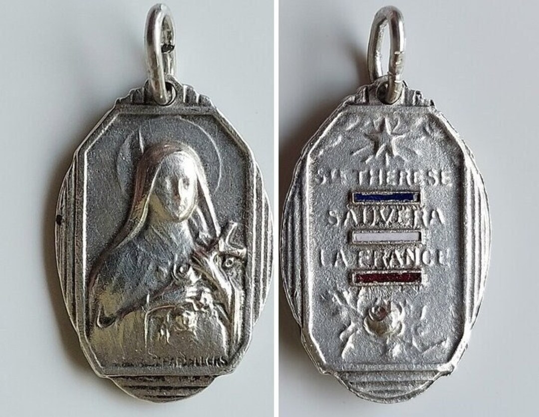 St Therese Medal Vintage Ww1—french Tricolore Flag Enamel Detail