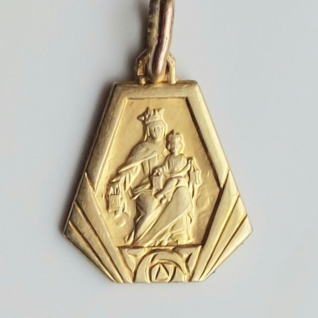 Vintage Gold-plated Scapular Medal—small Sacred Heart & Our Lady of ...