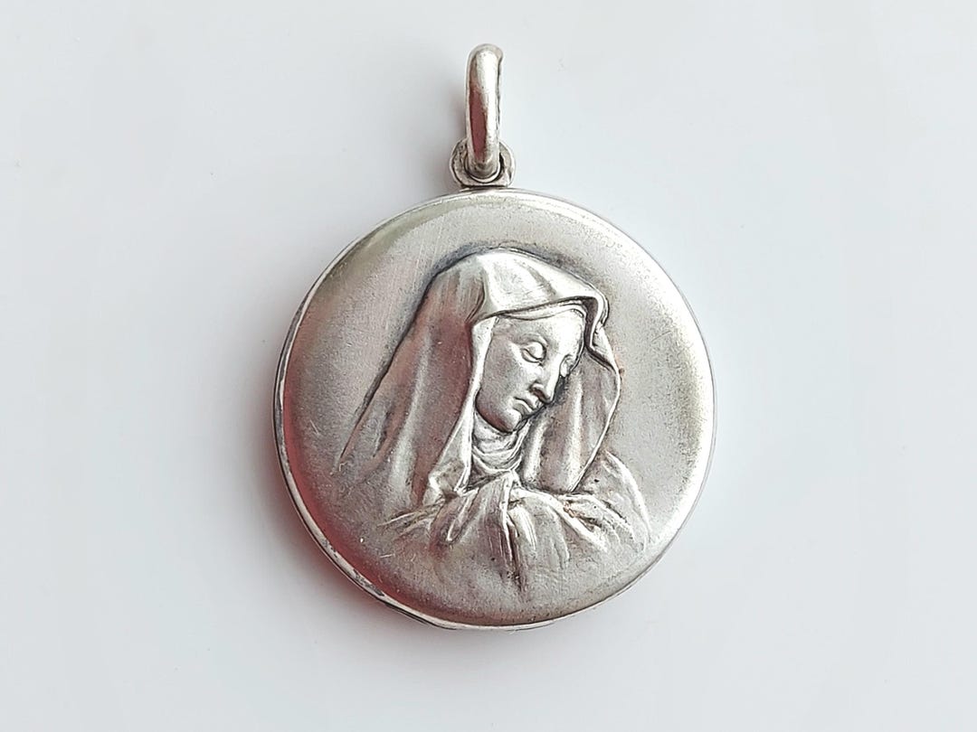 Mater Dolorosa Locket—antique Brass + Silver Our Lady of Sorrows ...