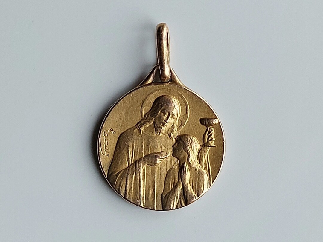 Beautiful 1/2 FIX First Holy Communion Medal: Small Round Antique ...