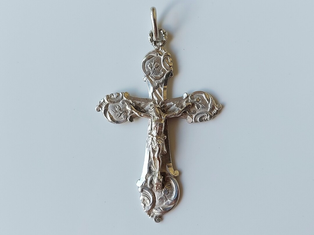 2 Vintage 800 Silver Crucifix/cross Pendant W/ Art Nouveau Swirled ...