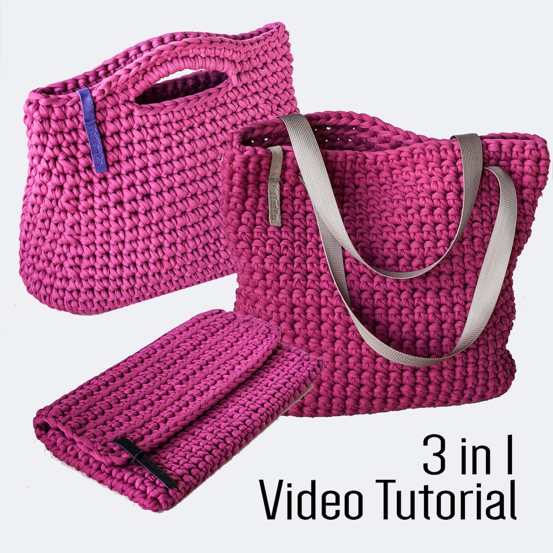 Crochet Chunky Yarn Video Tutorial & Pattern 3 in 1: Handbag, Clutch ...