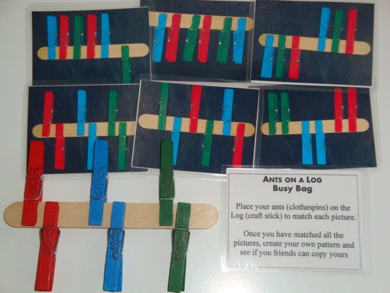 Items similar to Ants on a Log clothes pin busy bag on Etsy