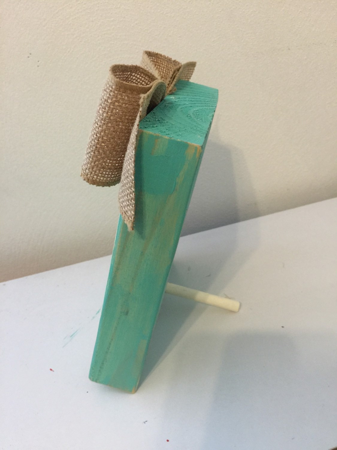 Aqua Distressed Painted Wood Block Frame With Burlap Bow and | Etsy