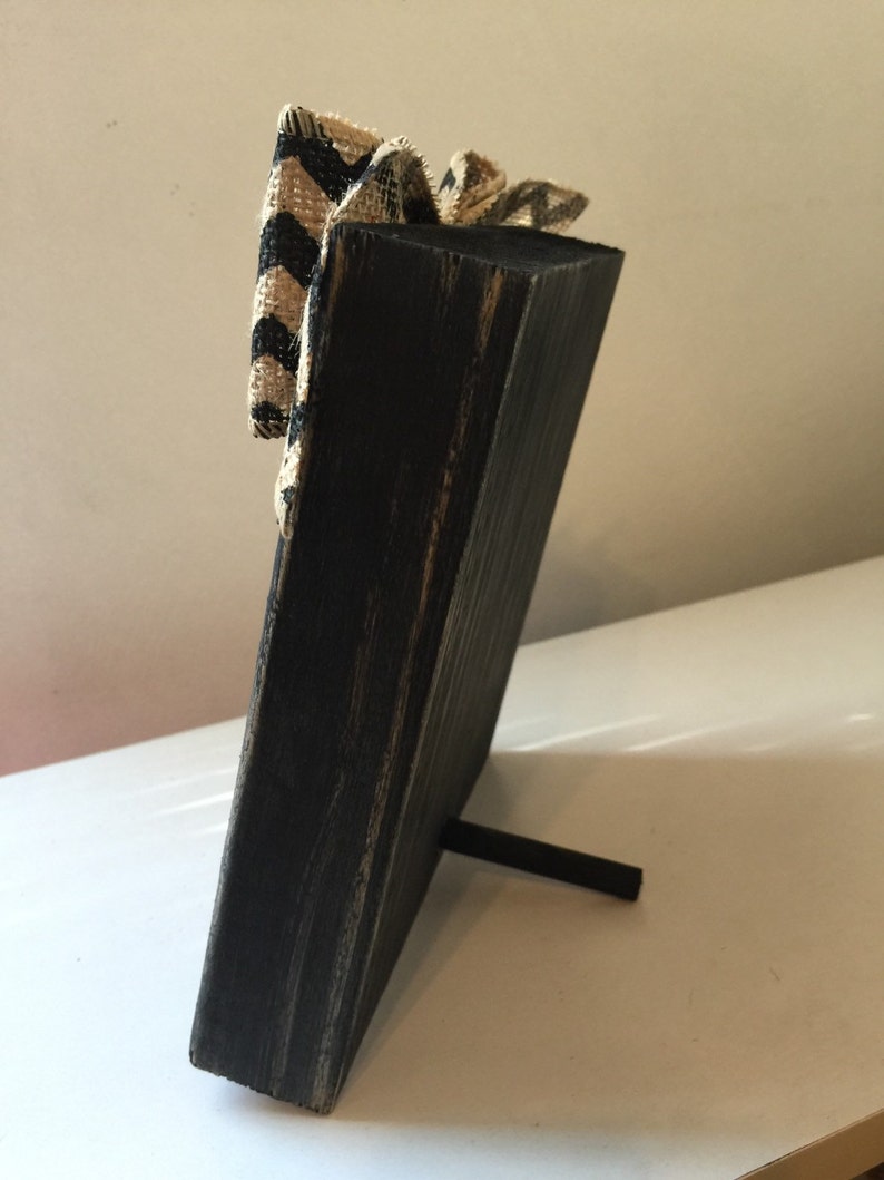 Black Distress Painted Wood Block Frame With Black Chevron | Etsy