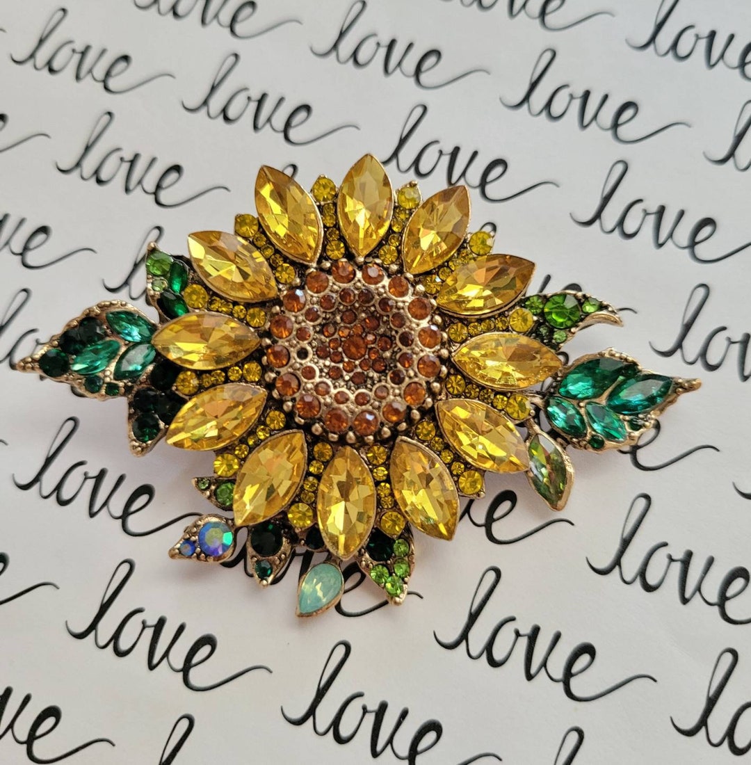 Sunflower Crystal Brooch, Gifts for Her, Beautiful Statement Brooch ...