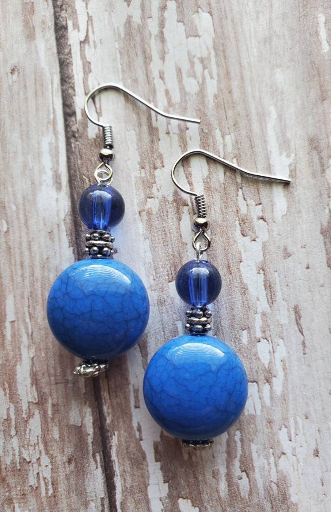 Blue Earrings, Gifts for Her, Statement Earrings, Round Earrings, Blue ...