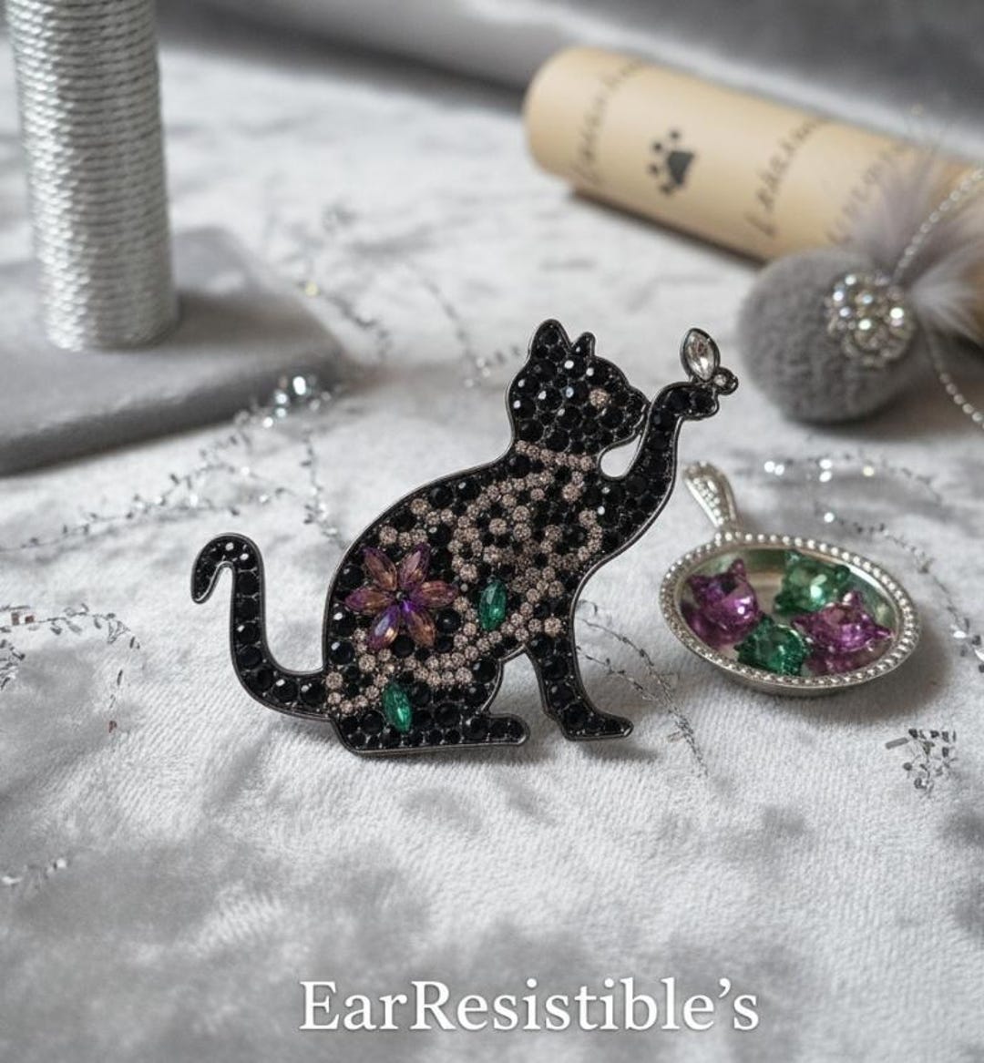 Black Cat Brooch, Crystal Black Cat Brooch, I Love Cats, Cute Black ...
