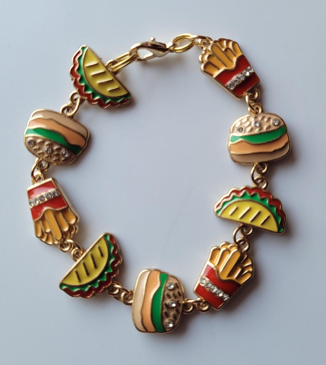 Fun Foods Bracelet, Gold Charm Bracelet, Foodie Jewelry, Miniature Food ...