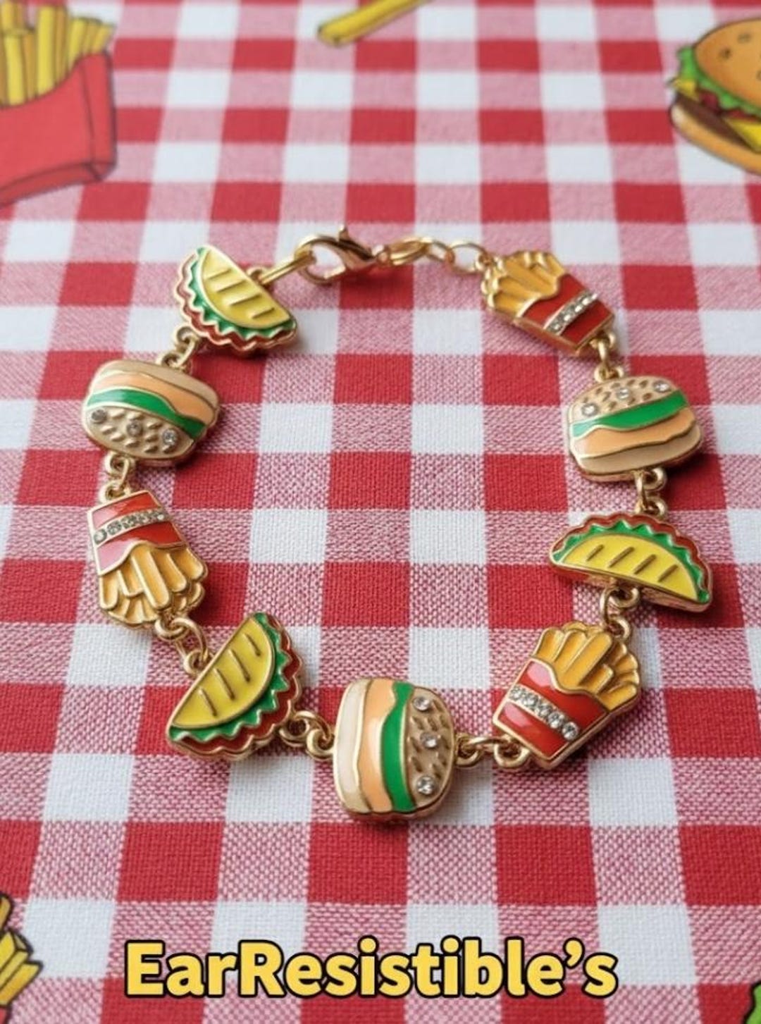 Fun Foods Bracelet, Gold Charm Bracelet, Foodie Jewelry, Miniature Food ...