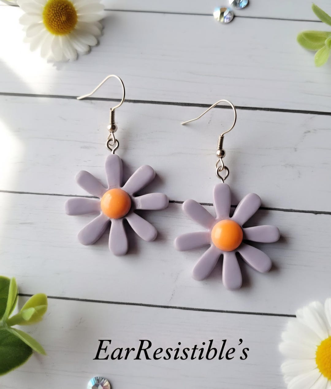 Lavender Daisy Earrings, Acrylic Floral Earrings, Cute Drop Statement ...