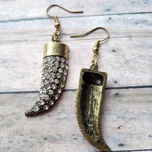 Crystal Tusk Earrings, Boho Statement Earrings, Antique Gold Earrings ...
