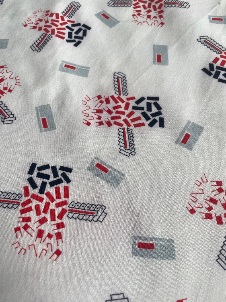 Mid Century Modern Geometric Fabric by the Yard 36 Wide Gray Red White ...