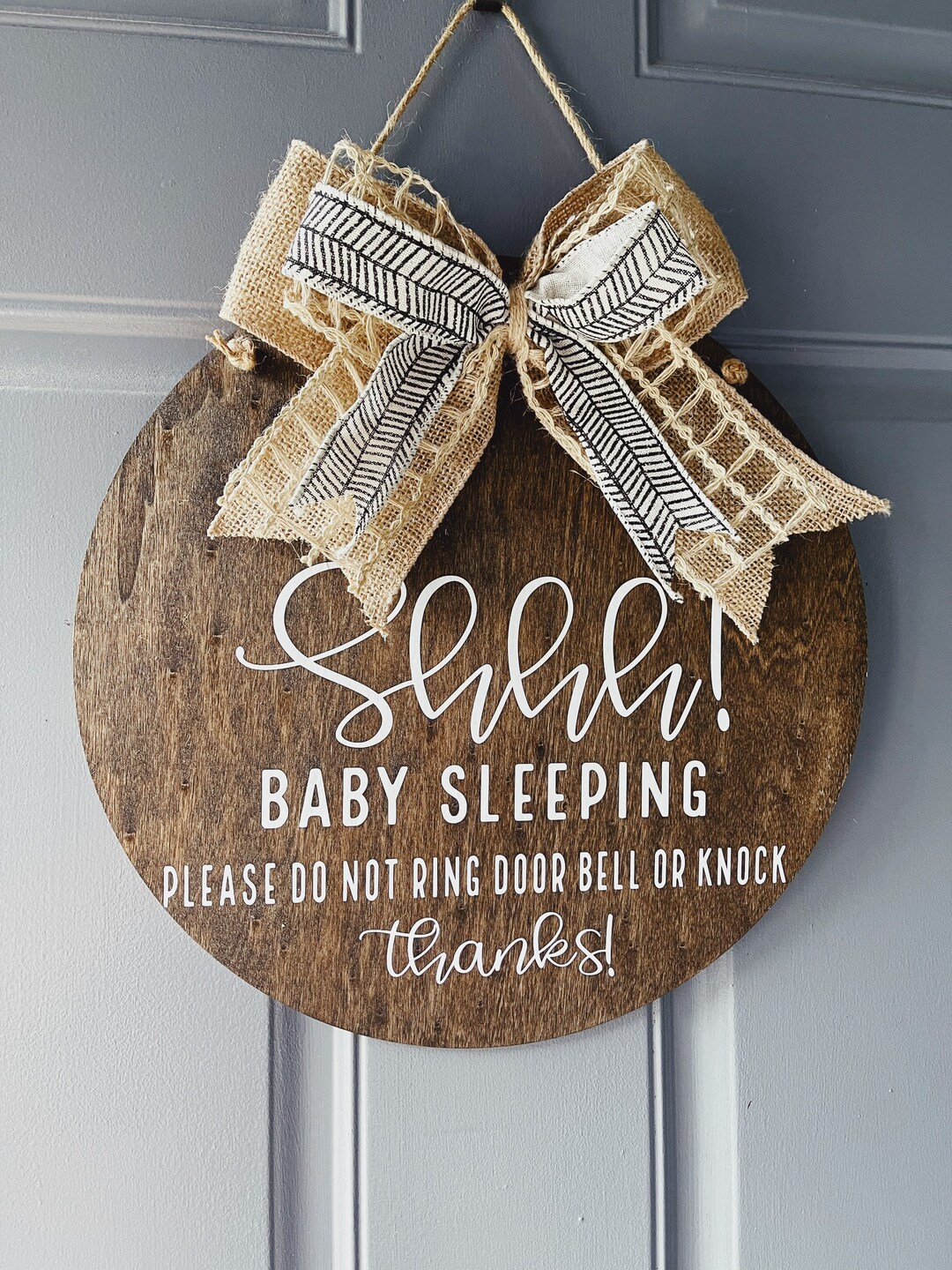 Shhh Baby Sleeping Door Sign With Bow Newborn Gift Baby Shower Gift ...