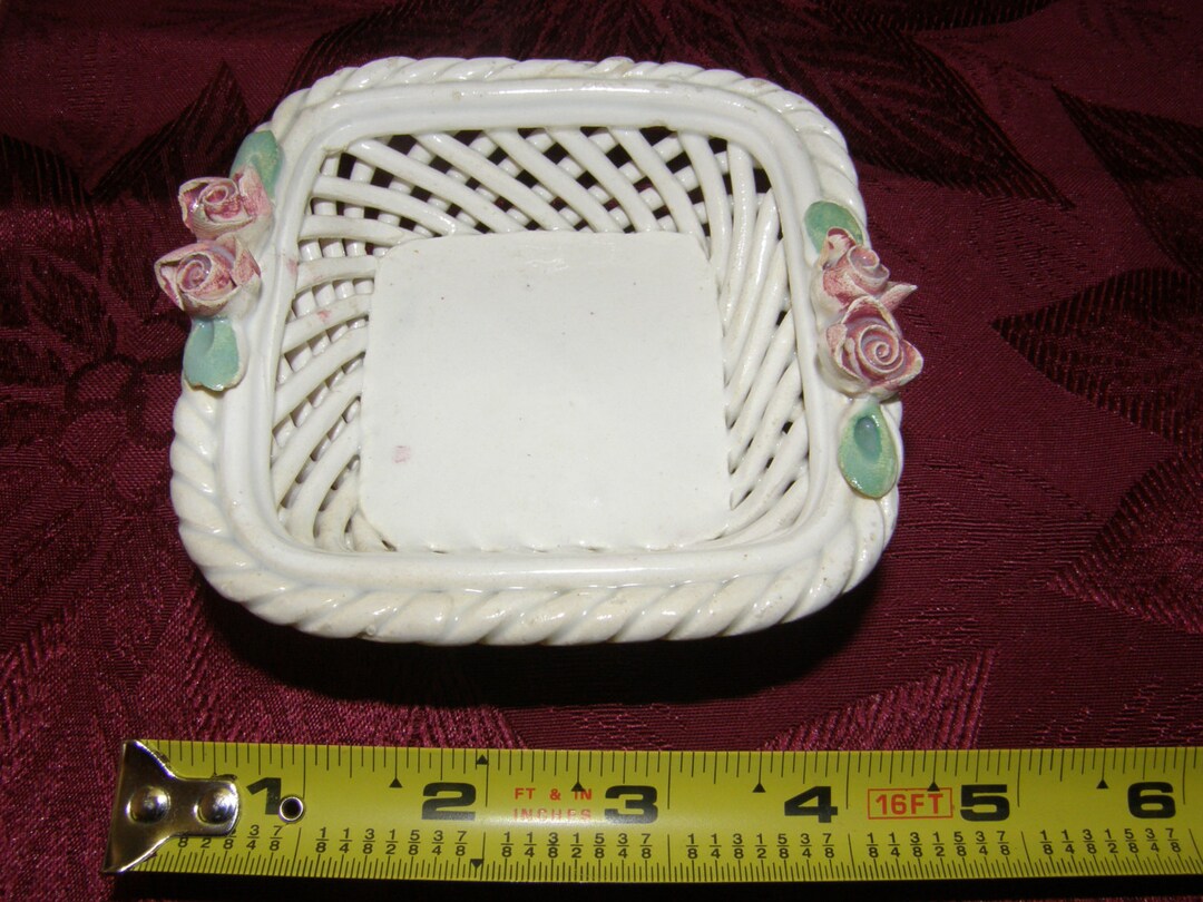 Vintage Shabby Miniature Porcelain White Basket W/ Roses Figurine - Etsy