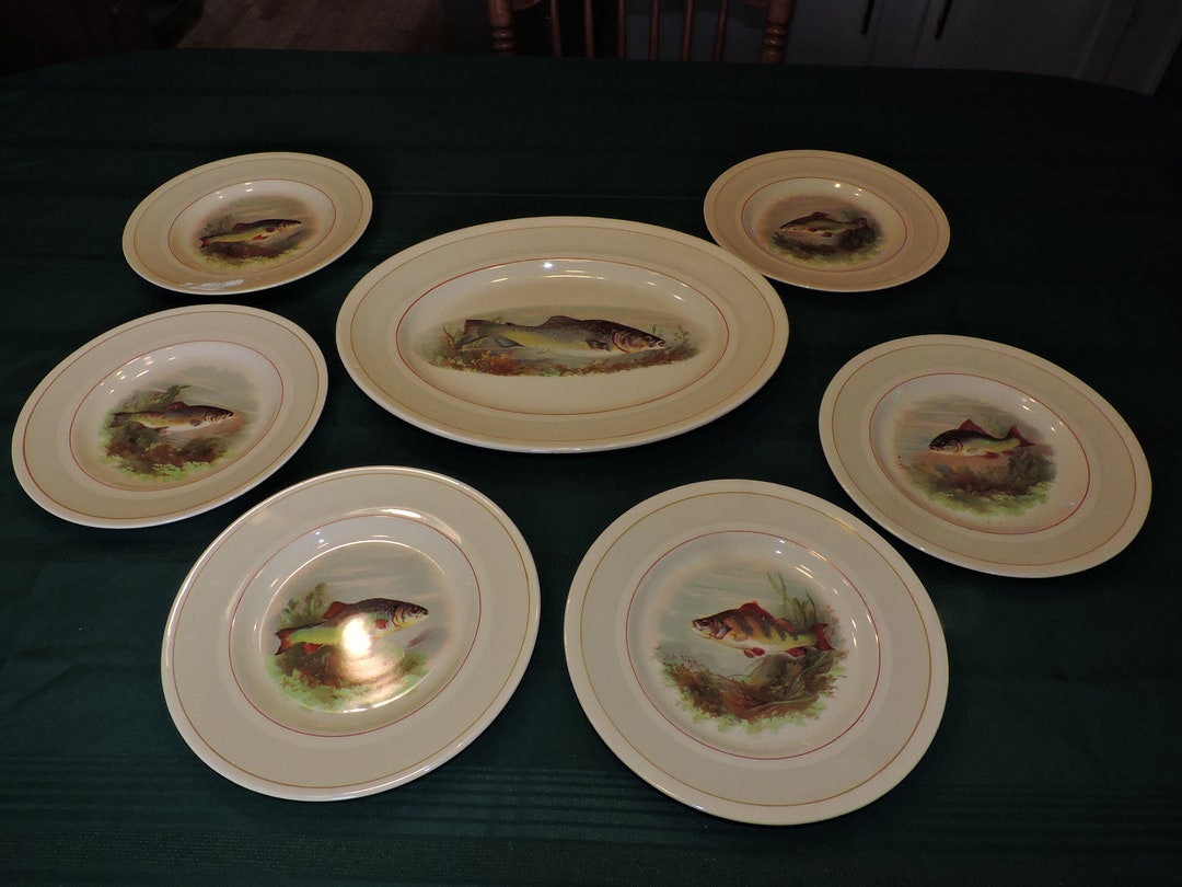 Woods Fish Platter With Six Individual Plates Dinner Ware Set - Etsy
