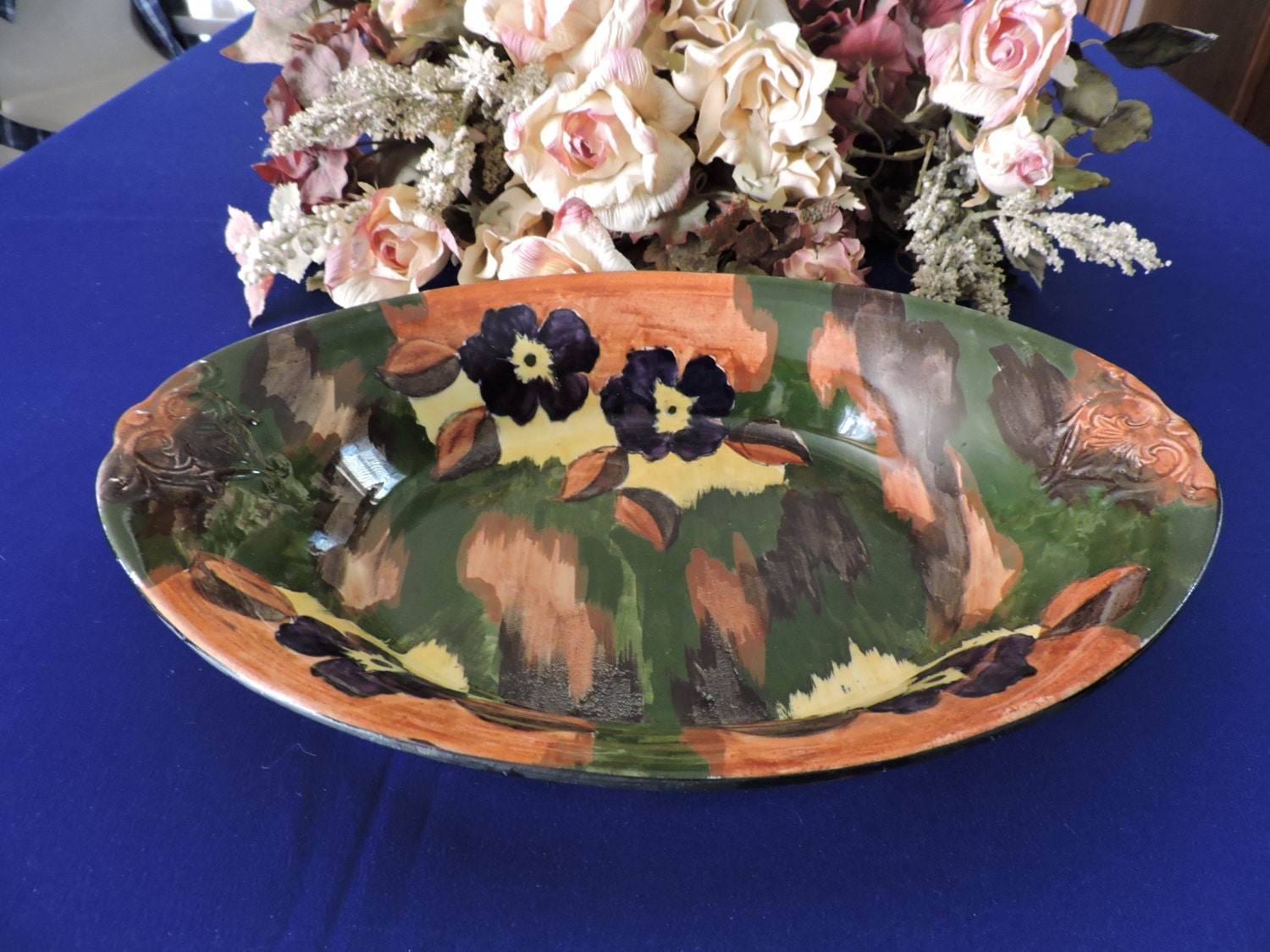 H&K Tunstall Hollinshead Kirkham Art Deco Pottery Pansy Design Large ...