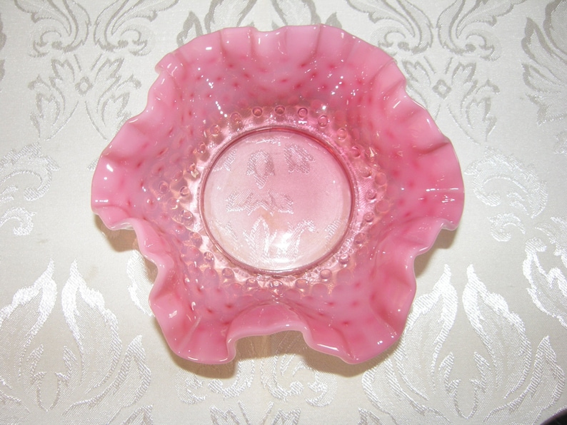 Vintage Pink Opalescent Fenton Glass Hobnail Ruffled Bowl Dish Etsy