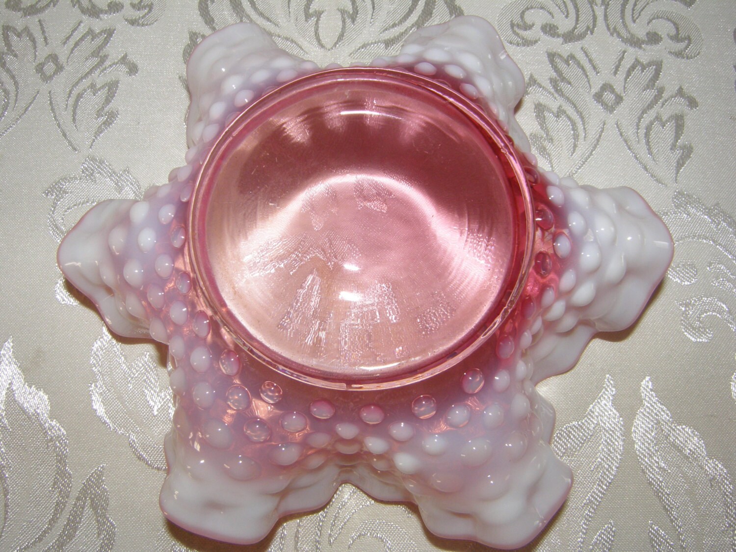 Vintage Pink Opalescent Fenton Glass Hobnail Ruffled Bowl Dish | Etsy