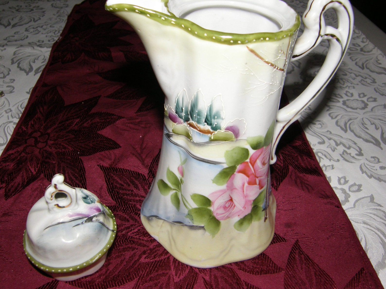 Noritake Cocoa Pot Chocolate Floral and Lake Scene Handpainted Japan 9 ...