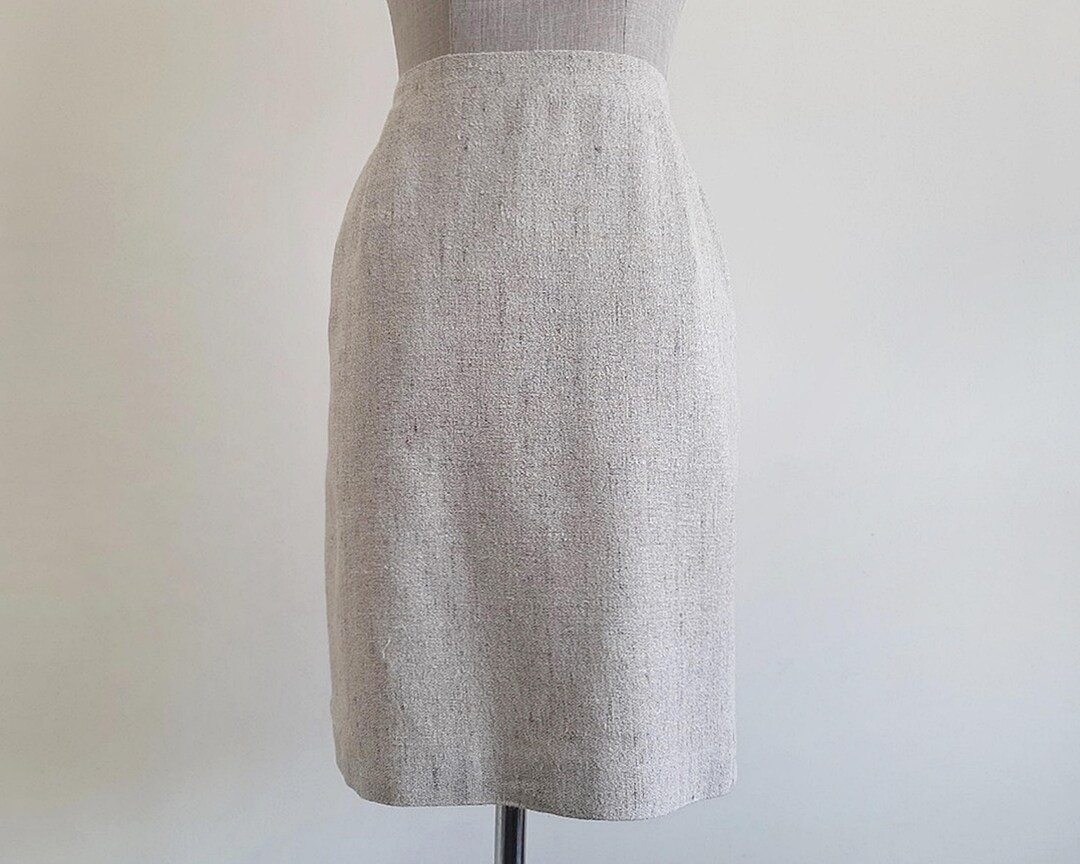 GENNY Vintage Beige Silk Skirt Pencil High Waisted Back Slit Italian ...