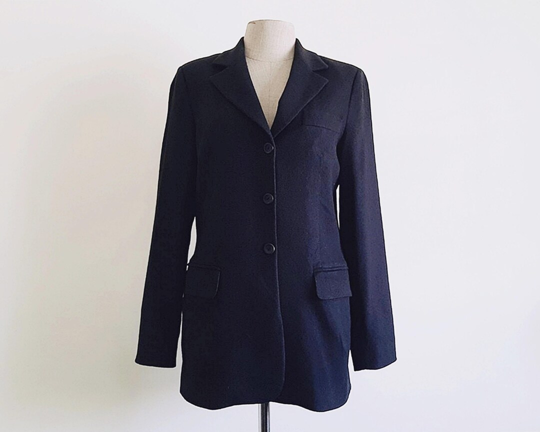 MARINA BABINI Black Lambswool Jacket Vintage Shoulder Pad Jacket Womens ...