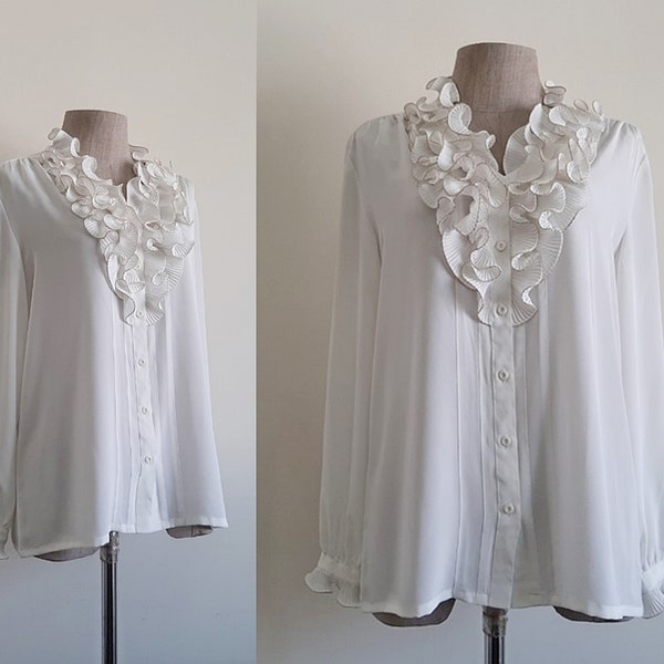 White Ruffle Blouse - Etsy