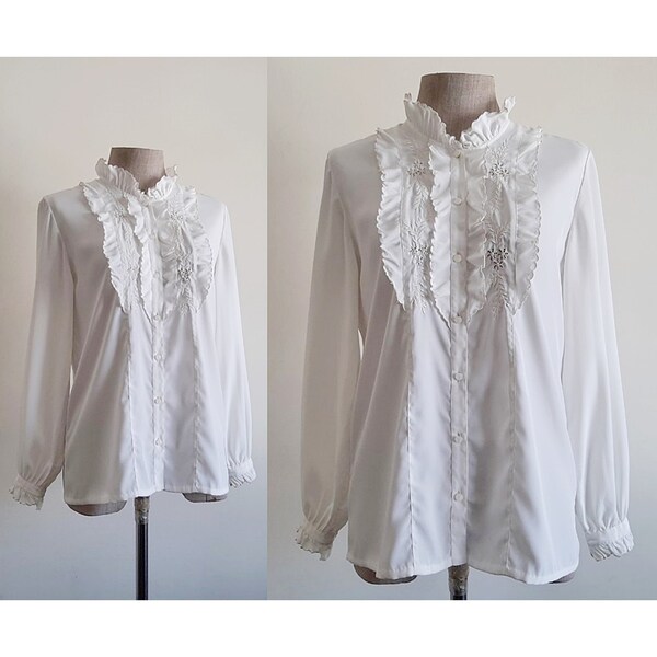 White Ruffle Blouse - Etsy