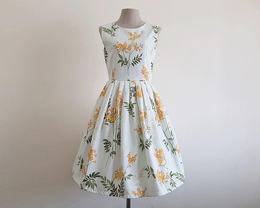 Light Green Floral Dress Womens Flower Print Dress Sleeveless Dress ...