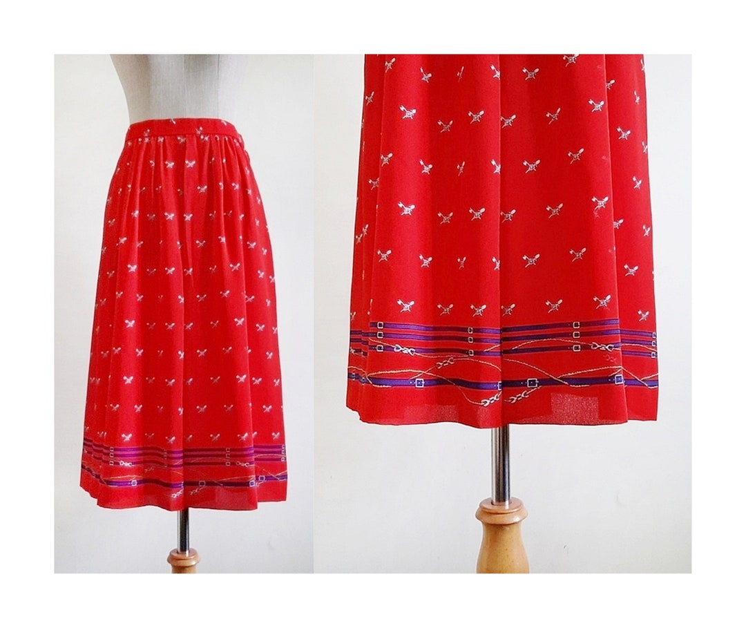 Rode barokke print rok Vintage chiffon Midi rok Womens - Etsy Nederland
