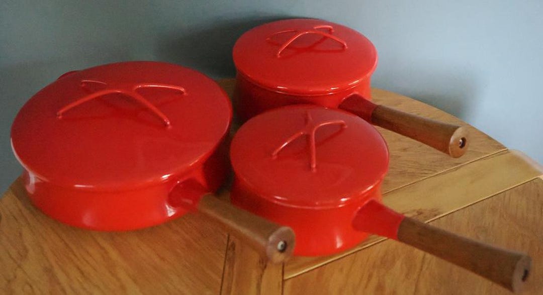 Dansk Designs Kobenstyle Quistgaard Red Enamelware Skillet Saucepans ...