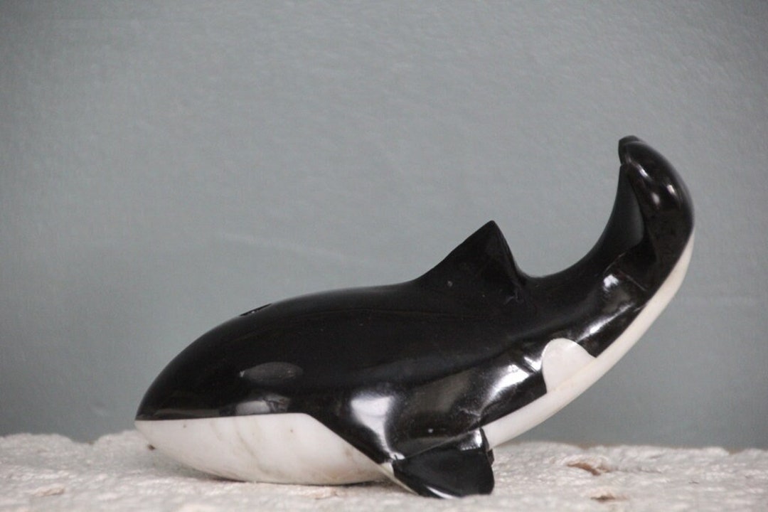 Whale Figurine Statue Orca Black White Marble Vintage - Etsy
