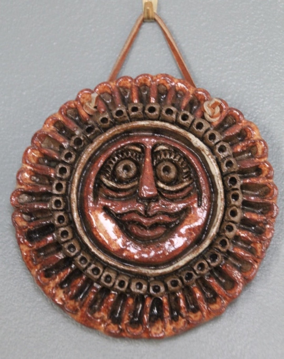 Wall Decor Mask Sun Clay Artisan Marked Vintage - Etsy