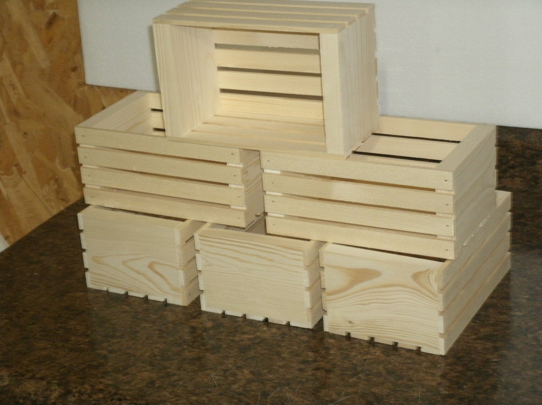 6 - "a" Unfinished Wooden Crates, Small Wood Crate, 8" L, 5 1/4" W. 3 3 ...