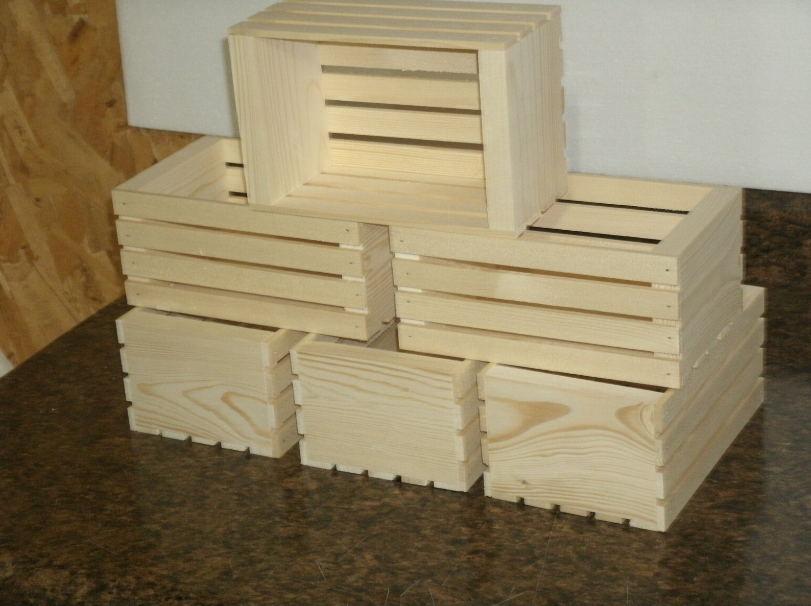 6 - "a" Unfinished Wooden Crates, Small Wood Crate, 8" L, 5 1/4" W. 3 3 ...