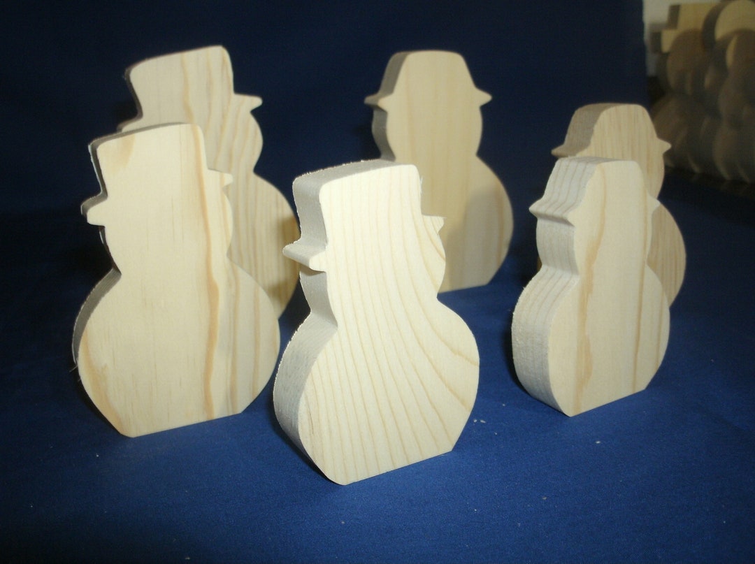 6 Pc. Set of 4" Wooden Snowman Blanks, Snowman Cutout, Unfinished Wood ...