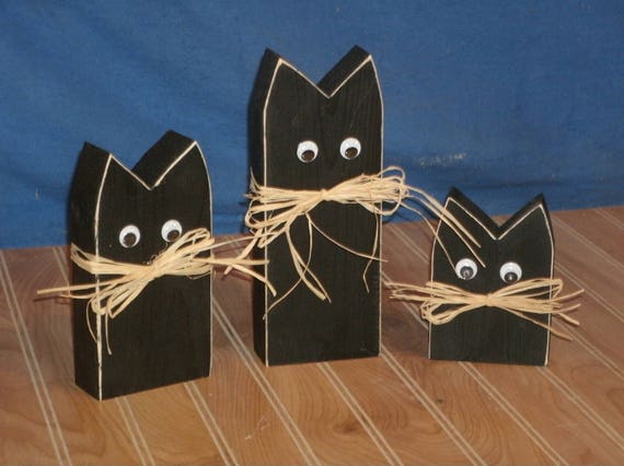 Black Cat-rustic Black Cat-wooden Cat-rustic Black - Etsy