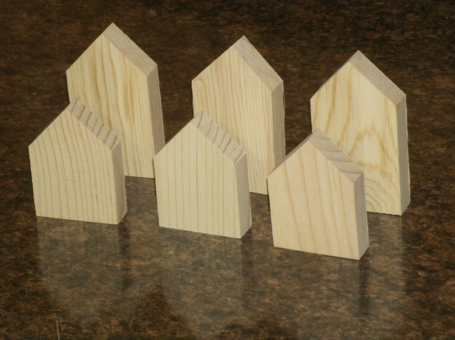 6 Small Unfinished Wood House Shapes, Wooden House, Wooden Blocks, Wood ...