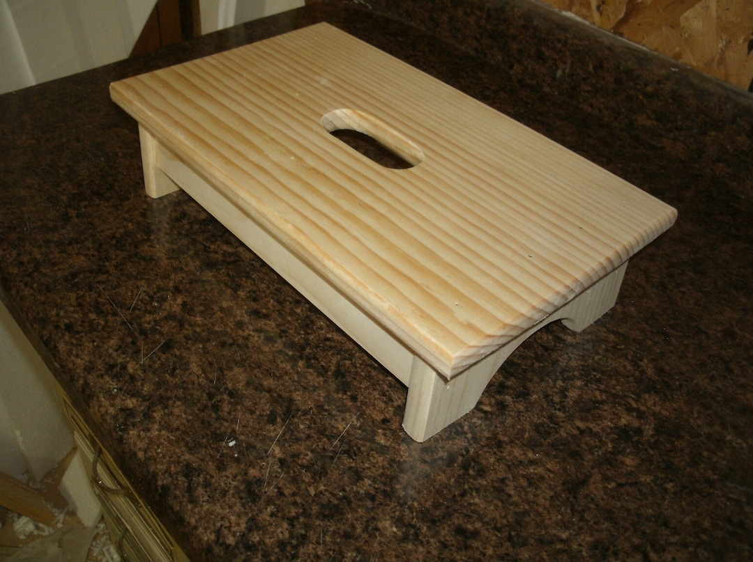 Wood Step Stool, 4" Wooden Step Stool With Hand Hole, Rustic Wooden ...