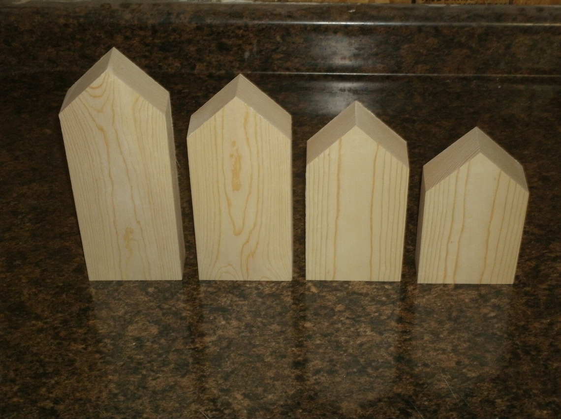 4 - CHUNKY LARGE Unfinished Wood House Shapes, Wooden House, Wooden ...