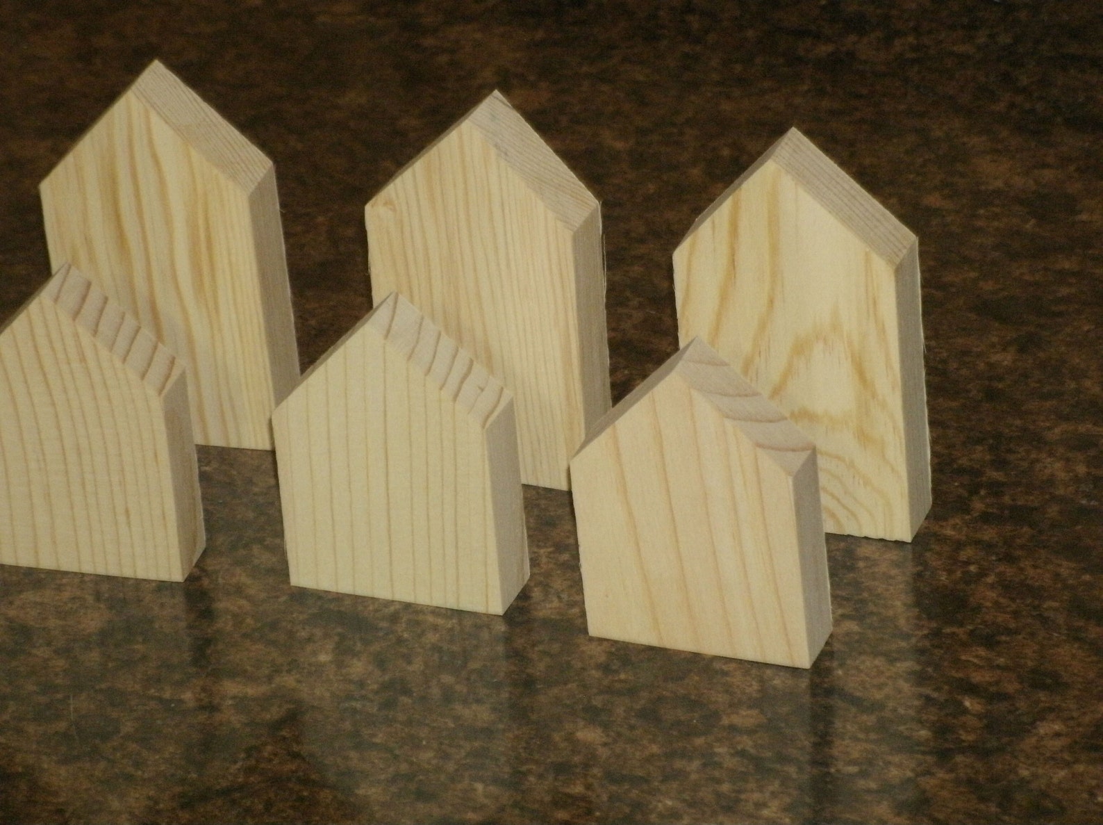 6 Small Unfinished Wood House Shapes, Wooden House, Wooden Blocks, Wood ...