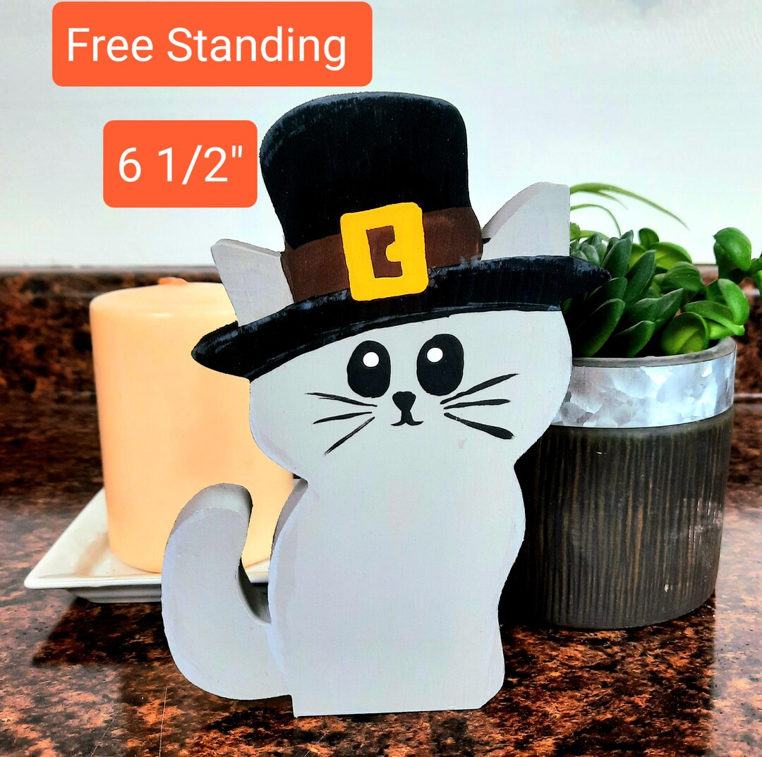 Pilgrim Cat, Wooden Cat, Pilgrim, Thanksgiving Pilgrim Cat ...