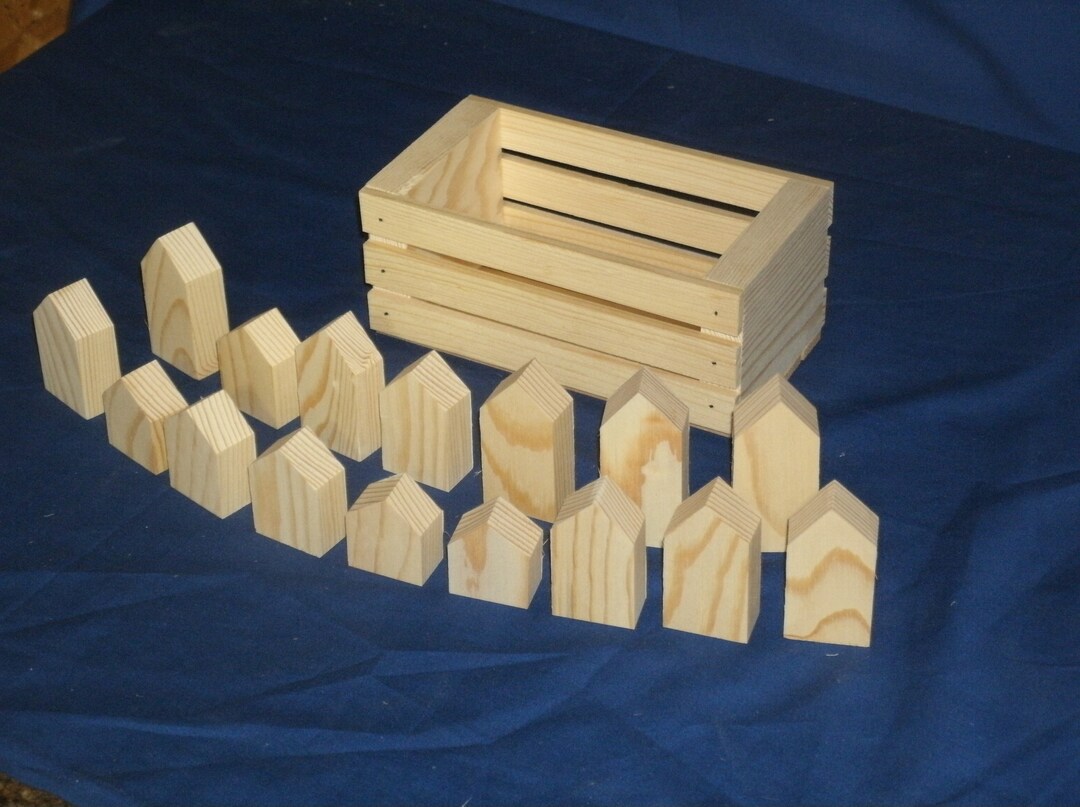 Village in a Crate 16 Pc. Small Size, Small Wooden Buildings, Miniature ...