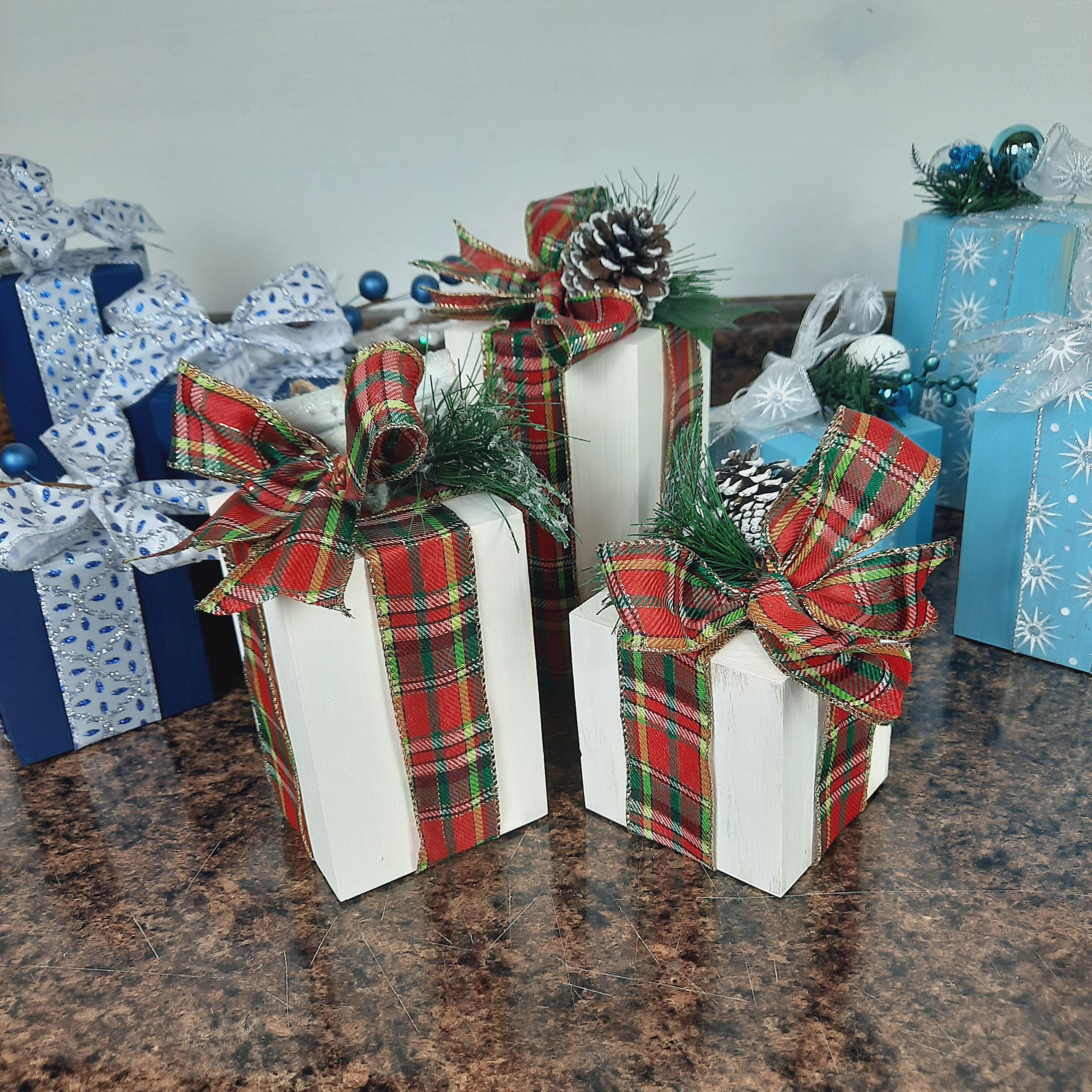Set of 3 Wooden Christmas Gifts, Wooden Christmas Presents, WHITE Wood ...