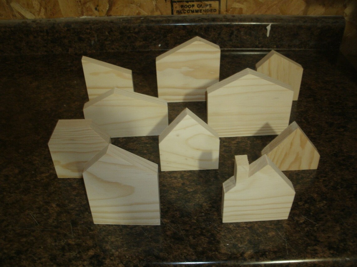 10 Unfinished Wood House Shapes, Wooden House, Wooden Blocks, Wood ...