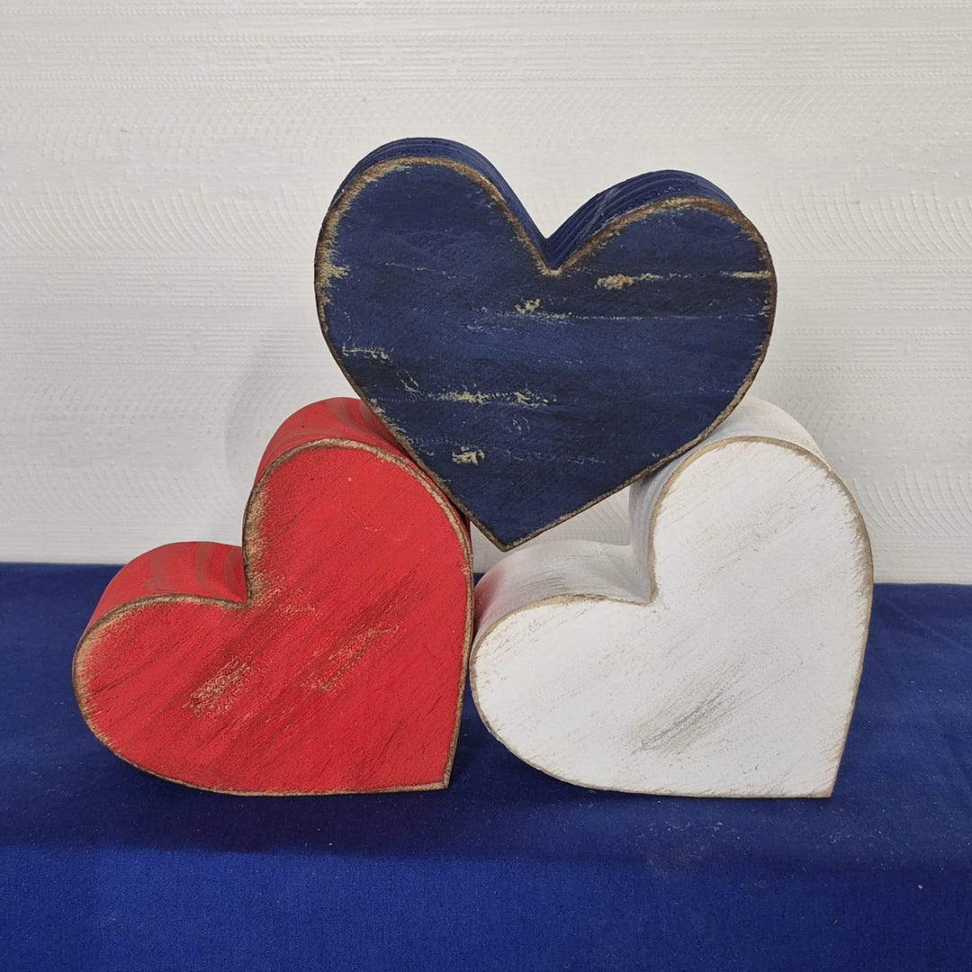 July 4th Heart, CHUNKY Wooden Hearts, STACKABLE HEARTS, Distressed ...