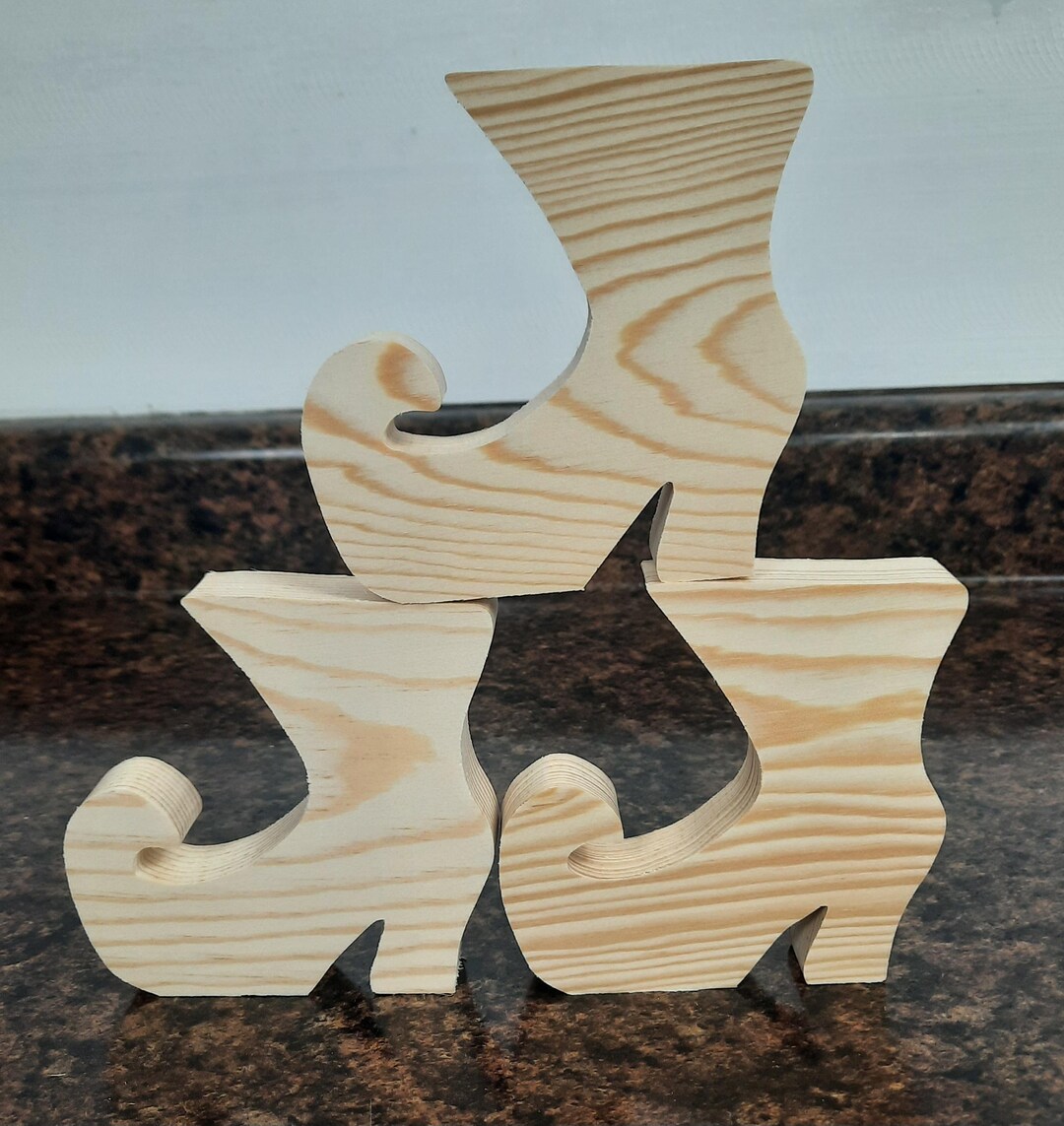 3 Pc. Set Unfinished Wooden Witch Boot Cutouts, Witch Boot Blanks ...