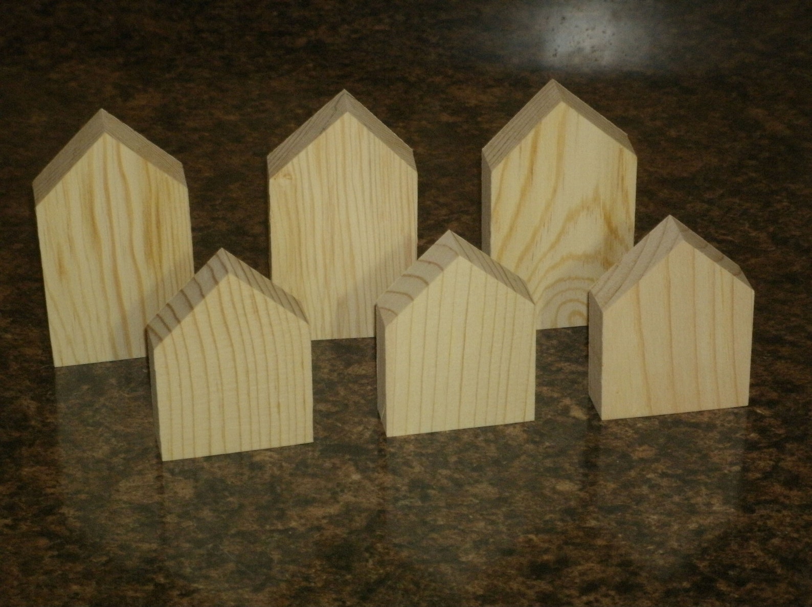 6 Small Unfinished Wood House Shapes, Wooden House, Wooden Blocks, Wood ...