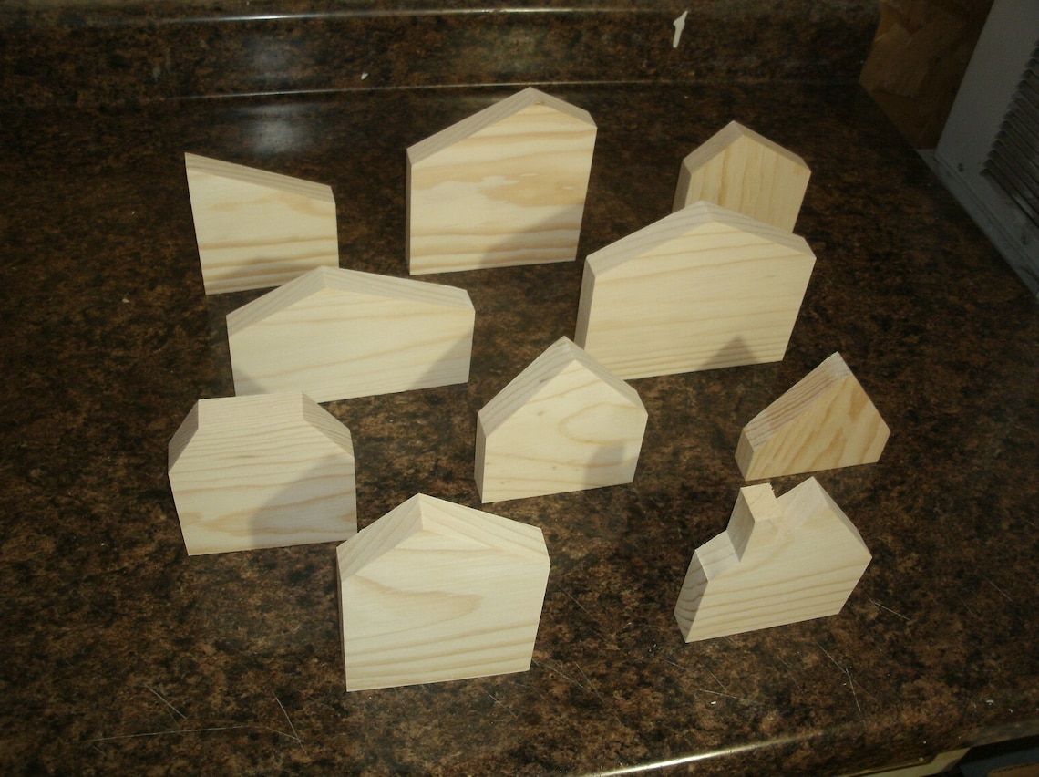 10 Unfinished Wood House Shapes, Wooden House, Wooden Blocks, Wood ...